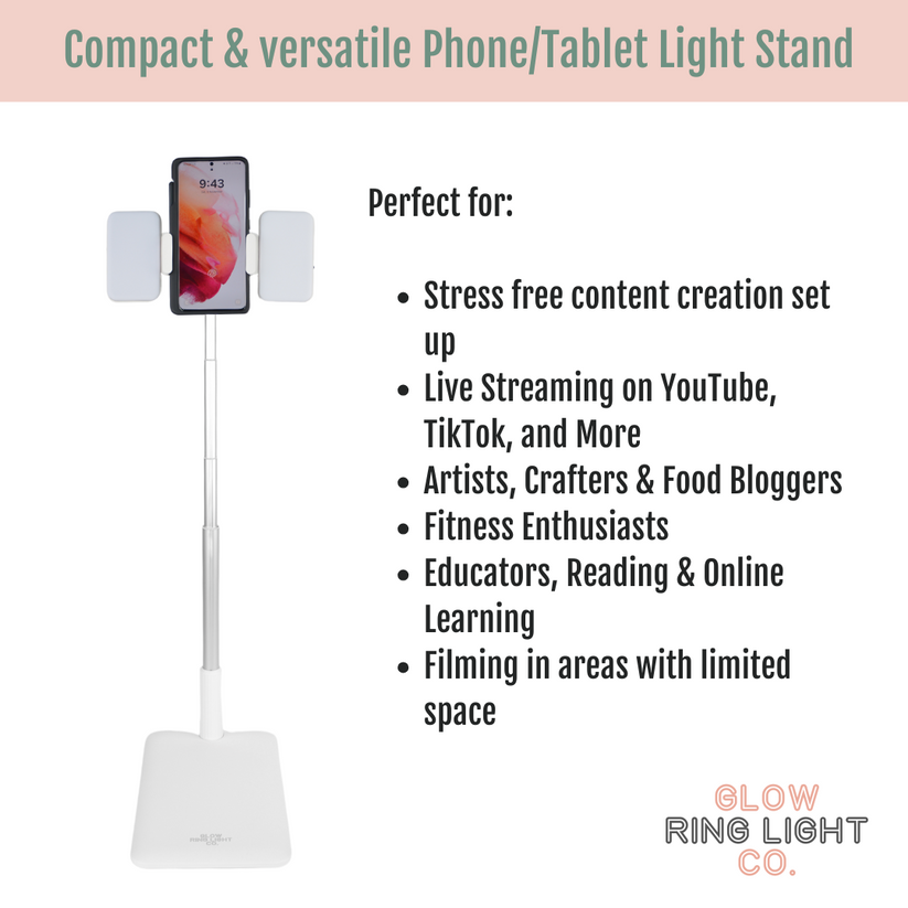 Compact Floor Phone/Tablet Lighting Stand – Glow Ring Light Co